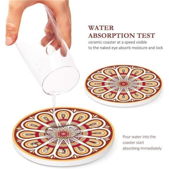 Art | Absorbing Stone Mandala Ceramic Coasters For Drinks Cork Base ...
